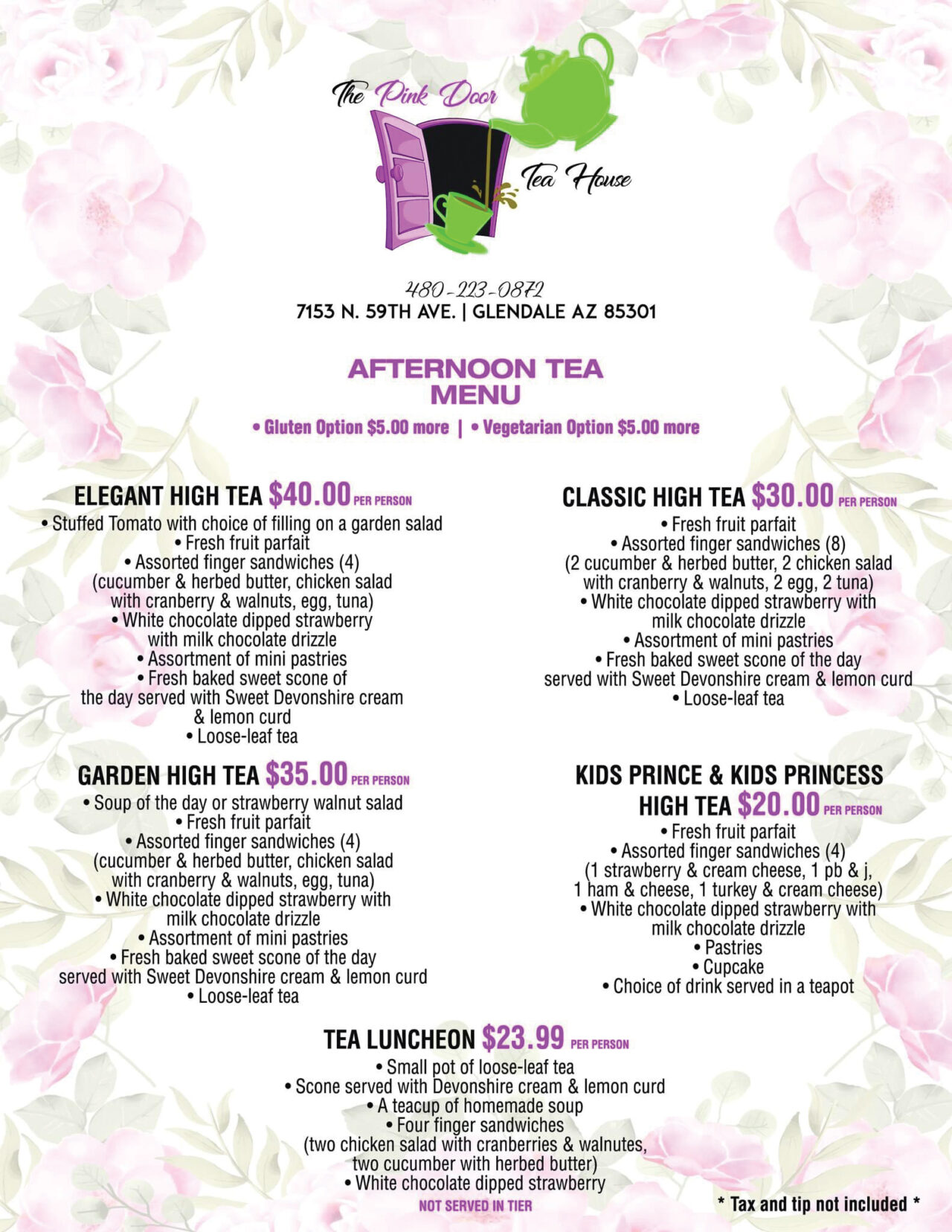Menu – Afternoon Tea | The Pink Door Tea House