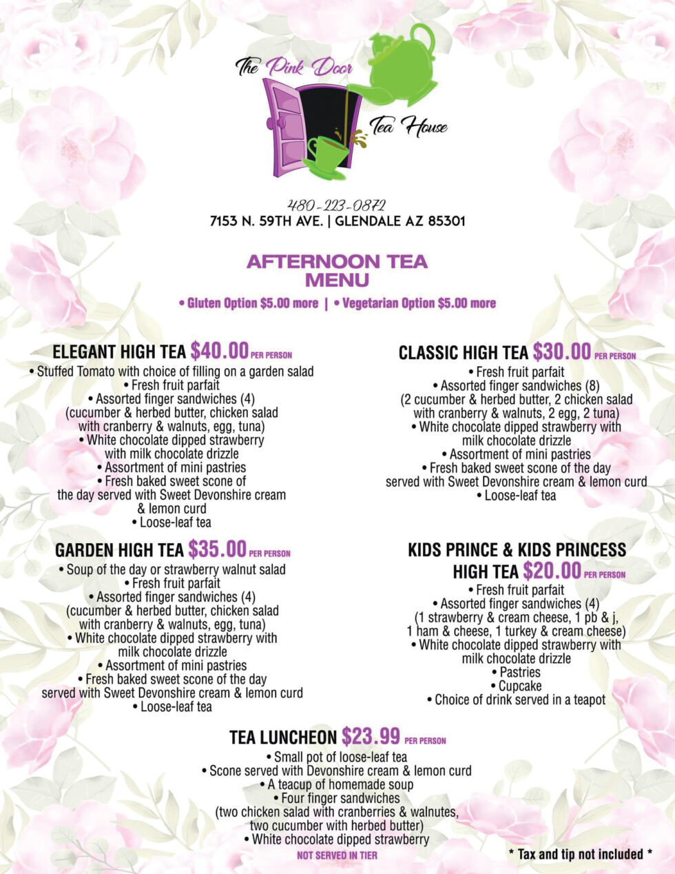 Menu – Afternoon Tea | The Pink Door Tea House